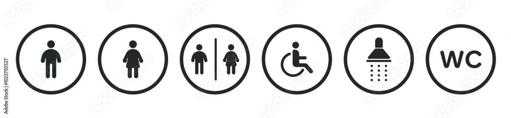 Set of toilet icons, toilet signs, WC signs. Black flat wc icon set ...