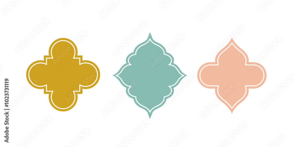 Islamic architecture windows set. Green, beige and yellow arabic ...