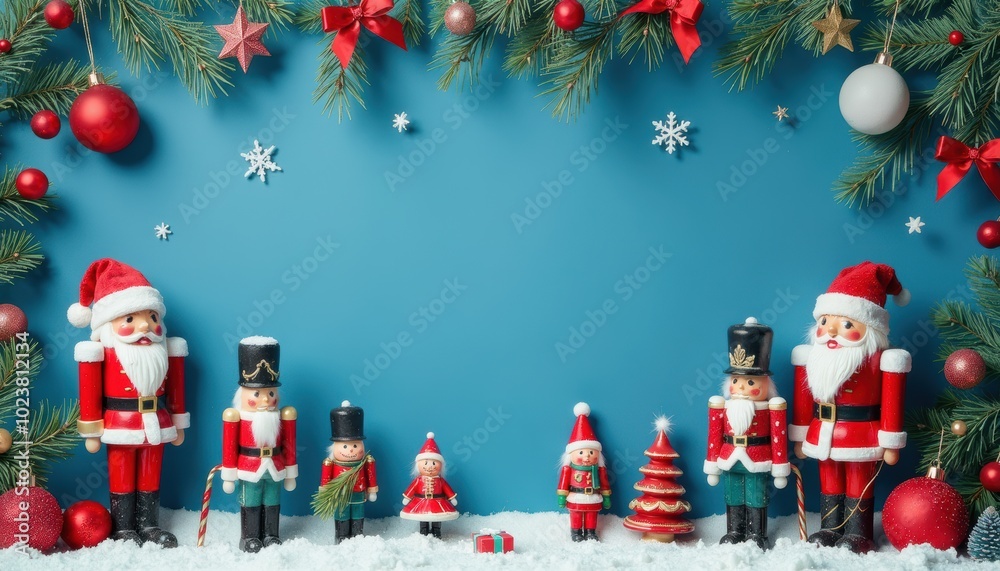 Christmas toy soldiers and other stuff on Solid blue color background ...