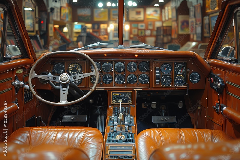 Vintage aircraft cockpit control panel featuring dual seater design for ...