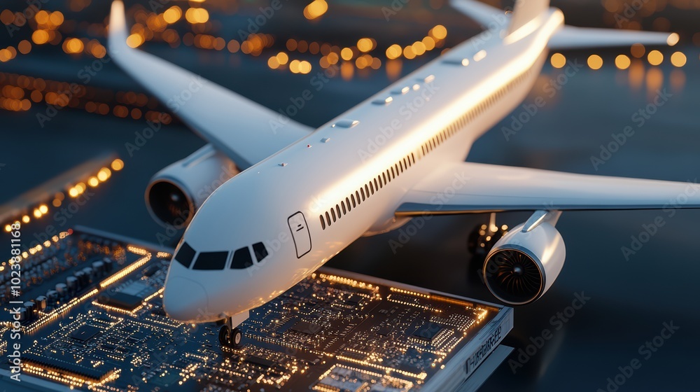 Ilustración de Stock Airplane seamlessly integrated into a circuit ...