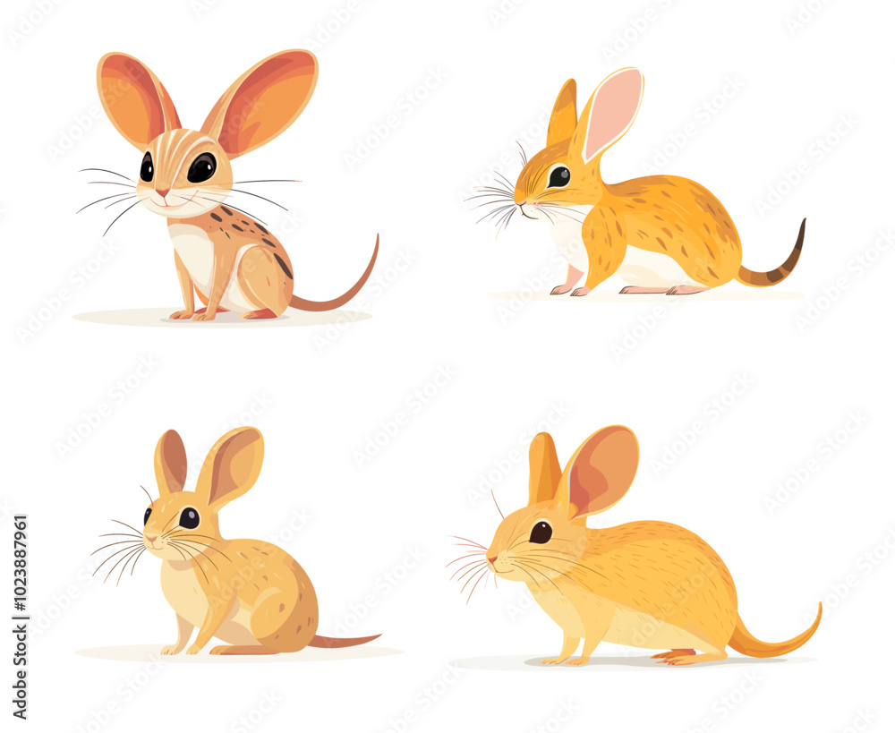 Collection of four jerboa illustrations in different poses. Vector ...