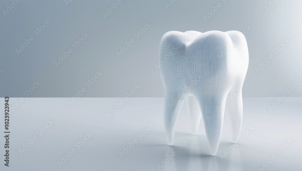 3D render of a low poly tooth model made from dots and lines, with a ...