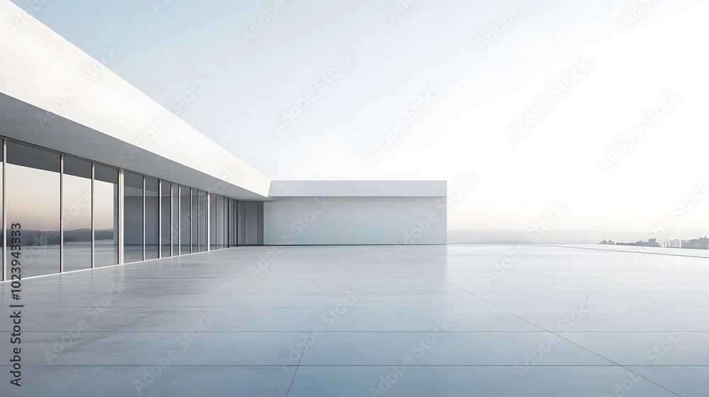 1. A spacious white minimal architecture building with an empty wide ...