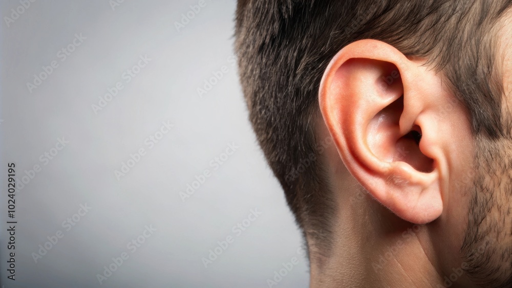 Close-up detailed shot of a human ear on a light background, human, ear ...