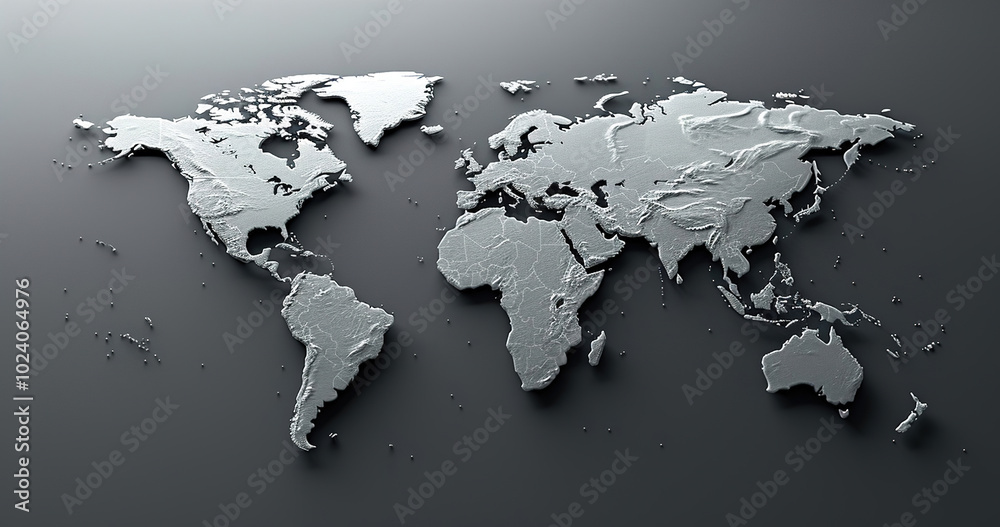 3d world map simple design minimalistic in grey wall background Stock ...