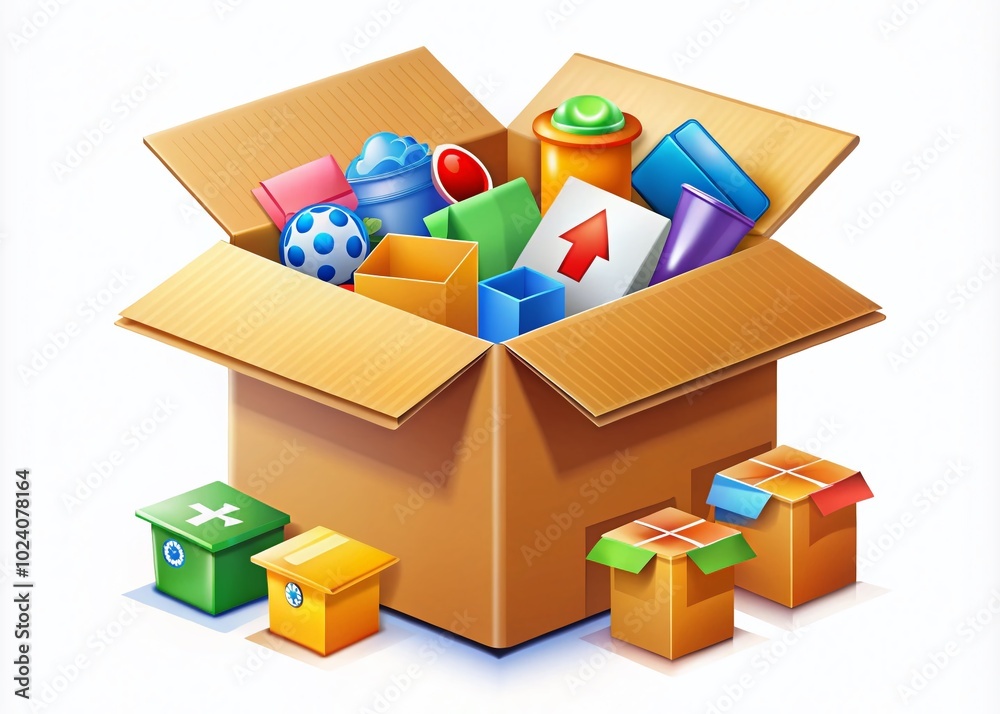 Box Unpacking Icon Set - Open Package and Take Out or In Symbol Vector ...