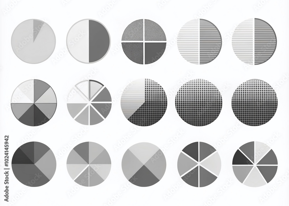Set of pie charts in various subdivisions, designed for clear data ...