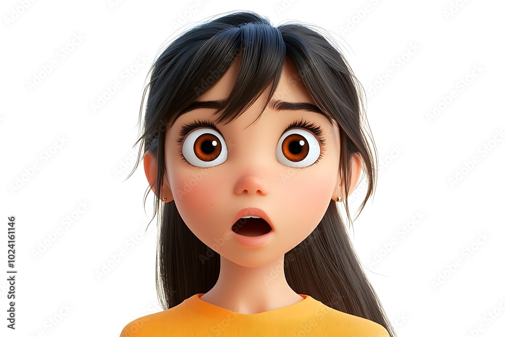 Surprised Animated Girl Character with Wide Eyes,A 3D animated girl ...
