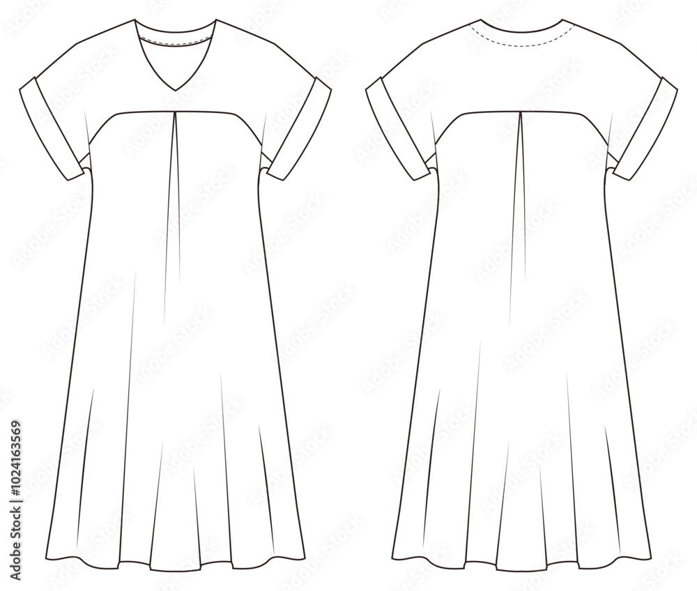 Women’s Dress, Body Fit, Front and Back View Vector Fashion ...