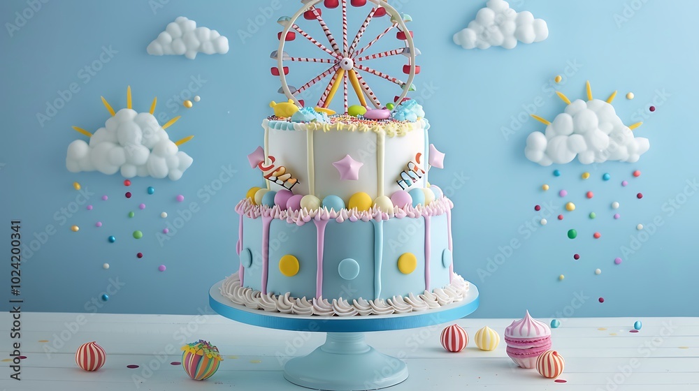 Carnival ferris wheel cake with rotating tiers and fun candy details on ...