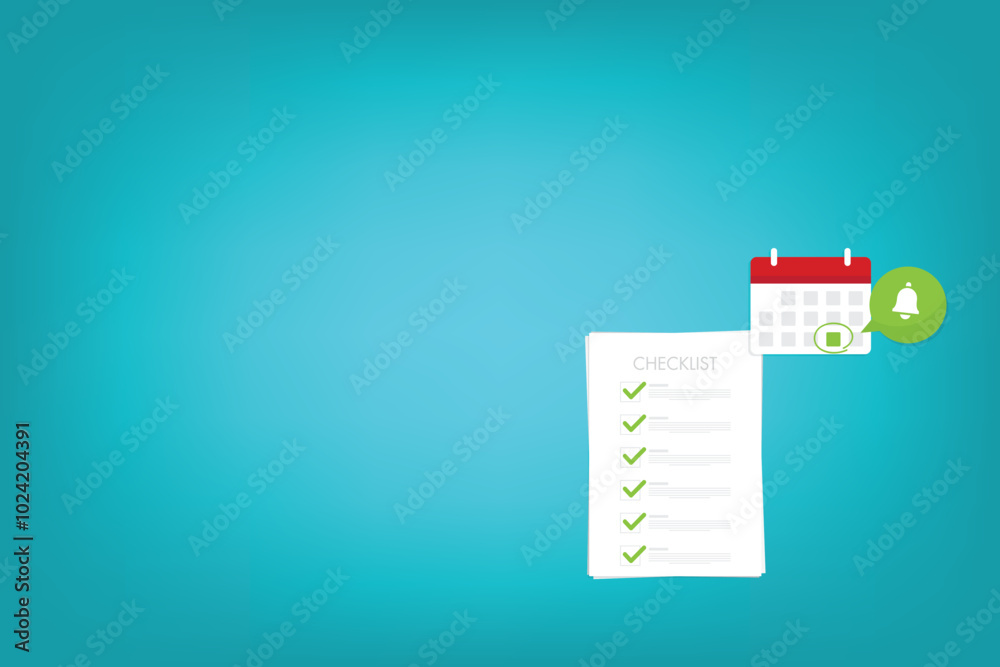 Check list document with a notification and calendar, paper check list ...