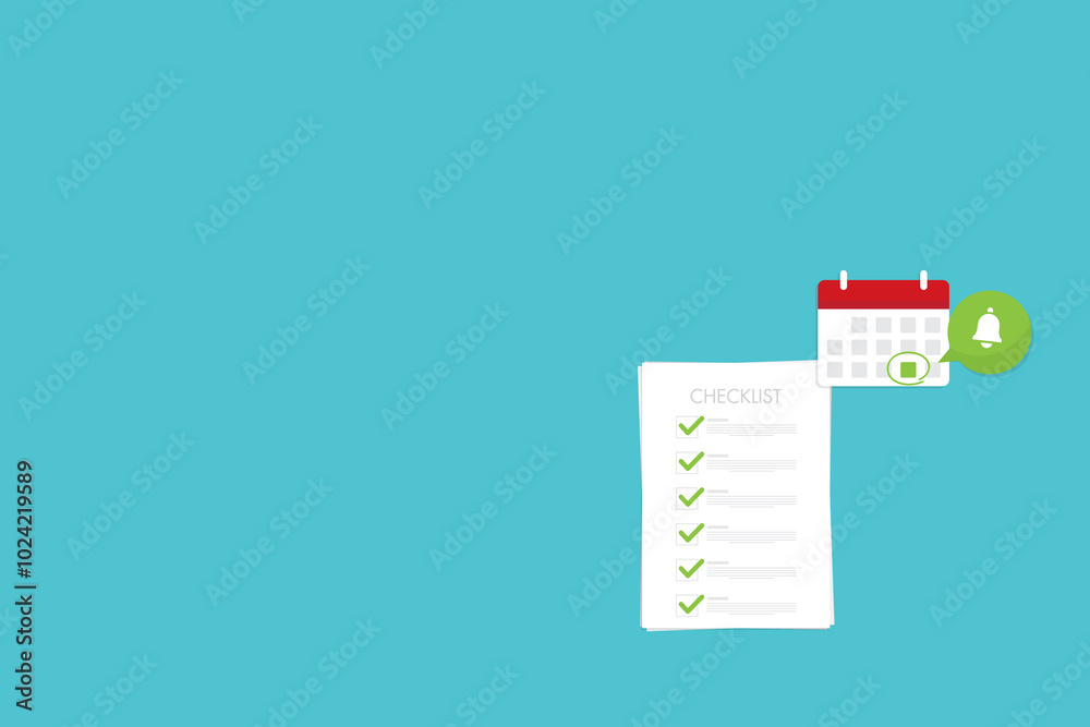Check list document with a notification and calendar, paper check list ...