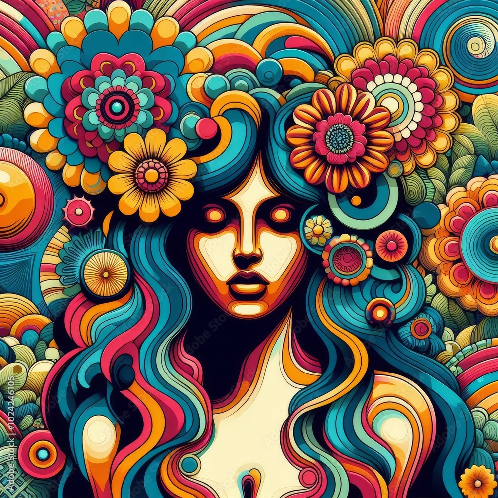 Abstract woman retro cool digital artwork. Contemporary pop art design ...