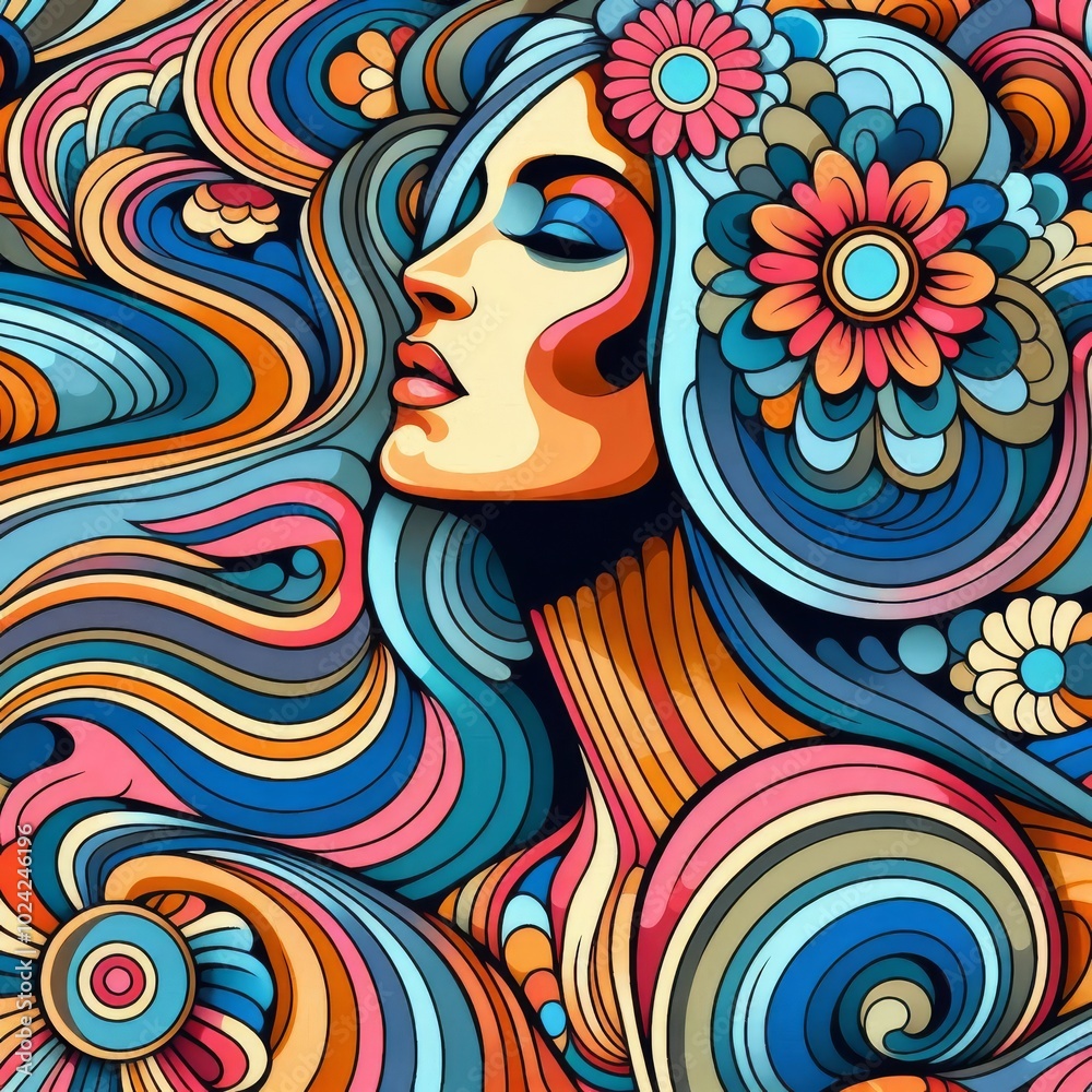 Abstract woman retro cool digital artwork. Contemporary pop art design ...