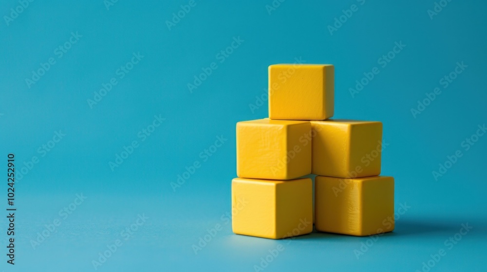 Colorful yellow building blocks on a blue background, representing ...