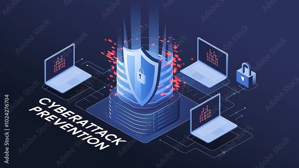 Cybersecurity Shield: A powerful isometric illustration depicting a ...