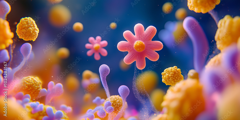 Ilustración de Stock Exploring the vibrant 3D microbiota of intestinal ...