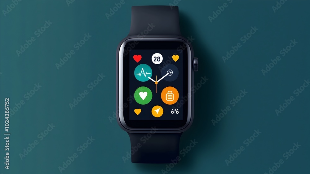Smartwatch Interface with Sleek Health Tracking Icons Displayed in a ...