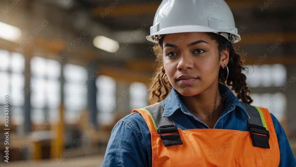Young mixed race black african american female construction builder ...