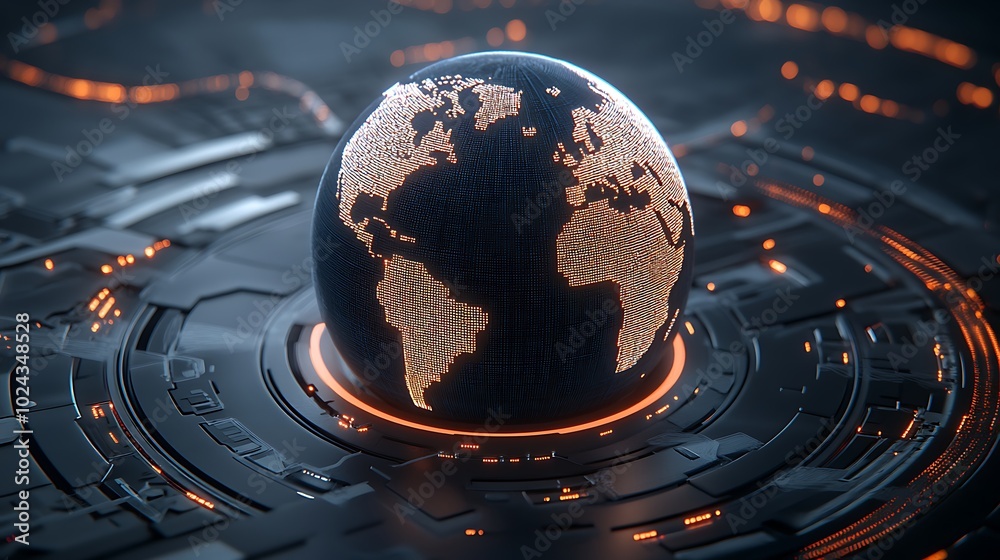 Stock-Illustration „Digital Globe with AI Neural Networks: A futuristic Earth, surrounded by ...