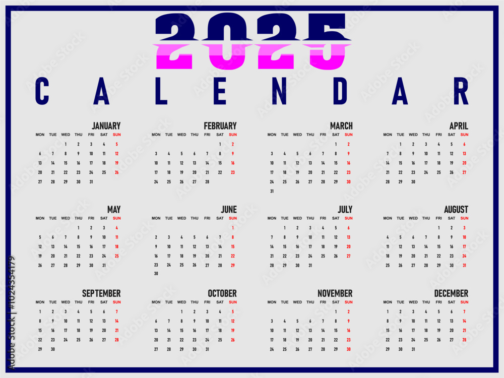 2025 Calendar template, Calendar 2025 design vector, unique design ...