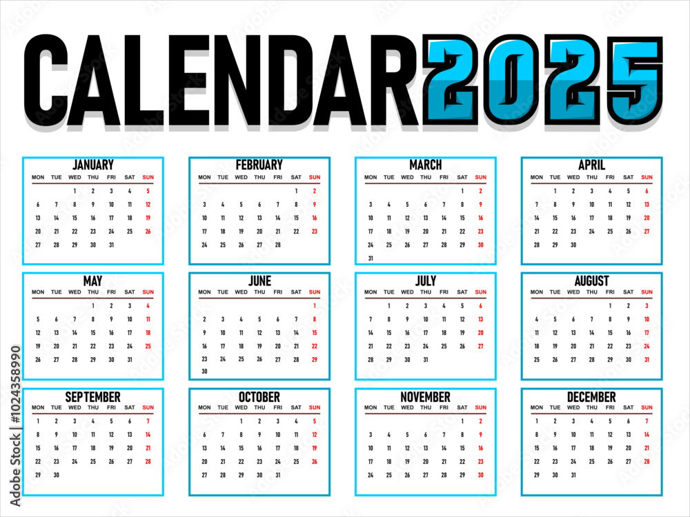 2025 Calendar template, Calendar 2025 design vector, unique design ...