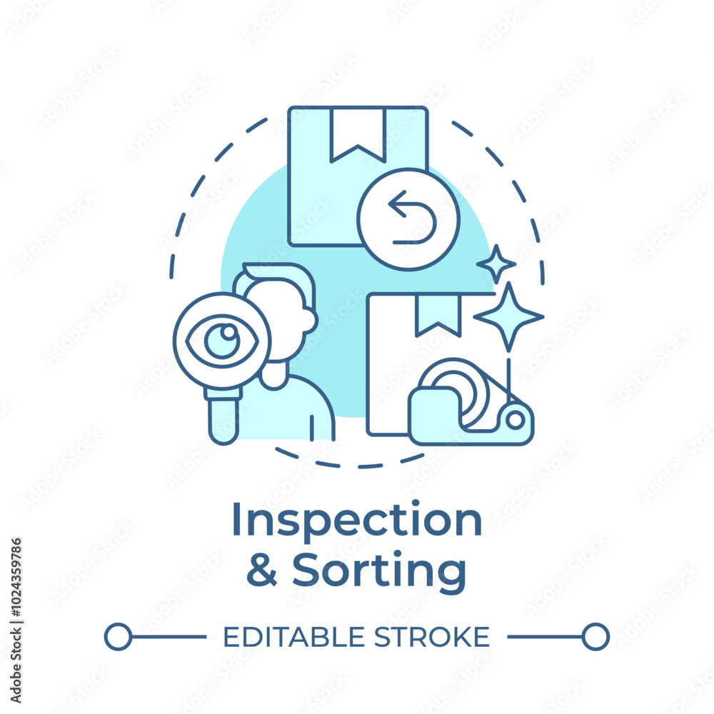 Inspection and sorting soft blue concept icon. Reverse logistics stage ...