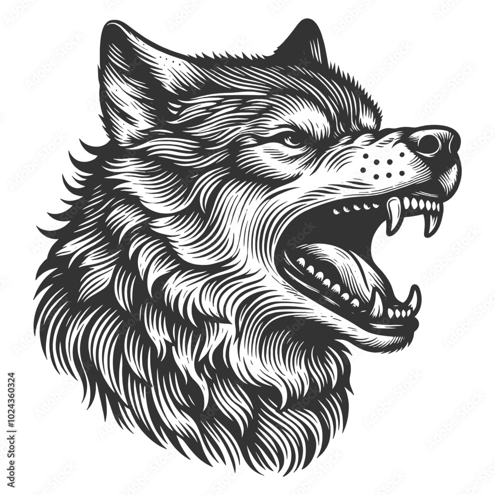 fierce howling wolf growling with bared teeth. Tattoo design. Strength ...