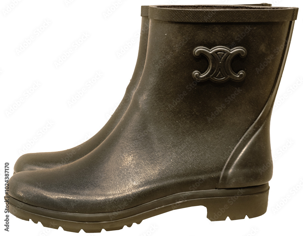 black leather ankle boots with Celine logo on the boot shaft.Milan ...