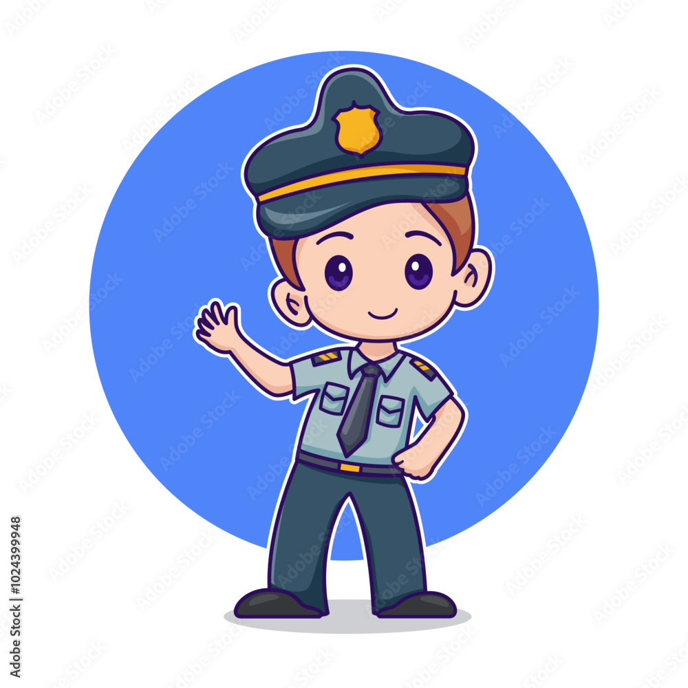Vector de Stock Cartoon Happy Cute Little Kid Boy Wearing Police ...