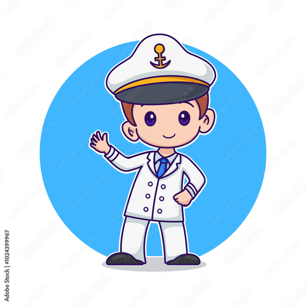 Vector de Stock Cartoon Happy Cute Little Kid Boy Wearing White Ship ...