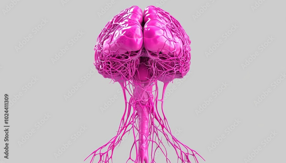 A frontal 3D view of the lymphatic system, showing the symmetry of ...