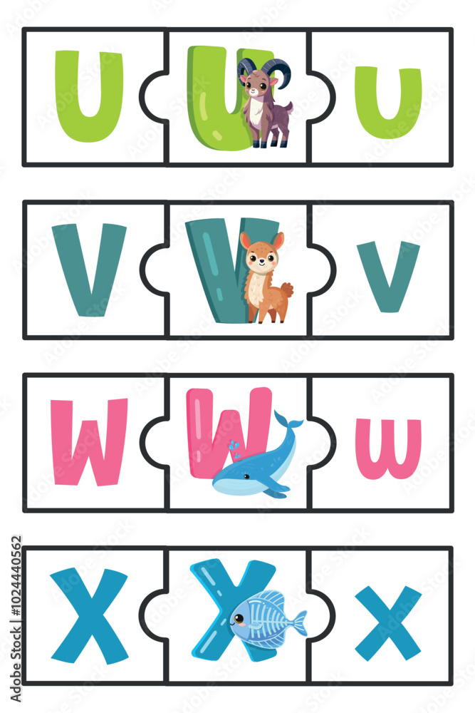 english alphabet puzzle with cute animals uppercase and lower case ...