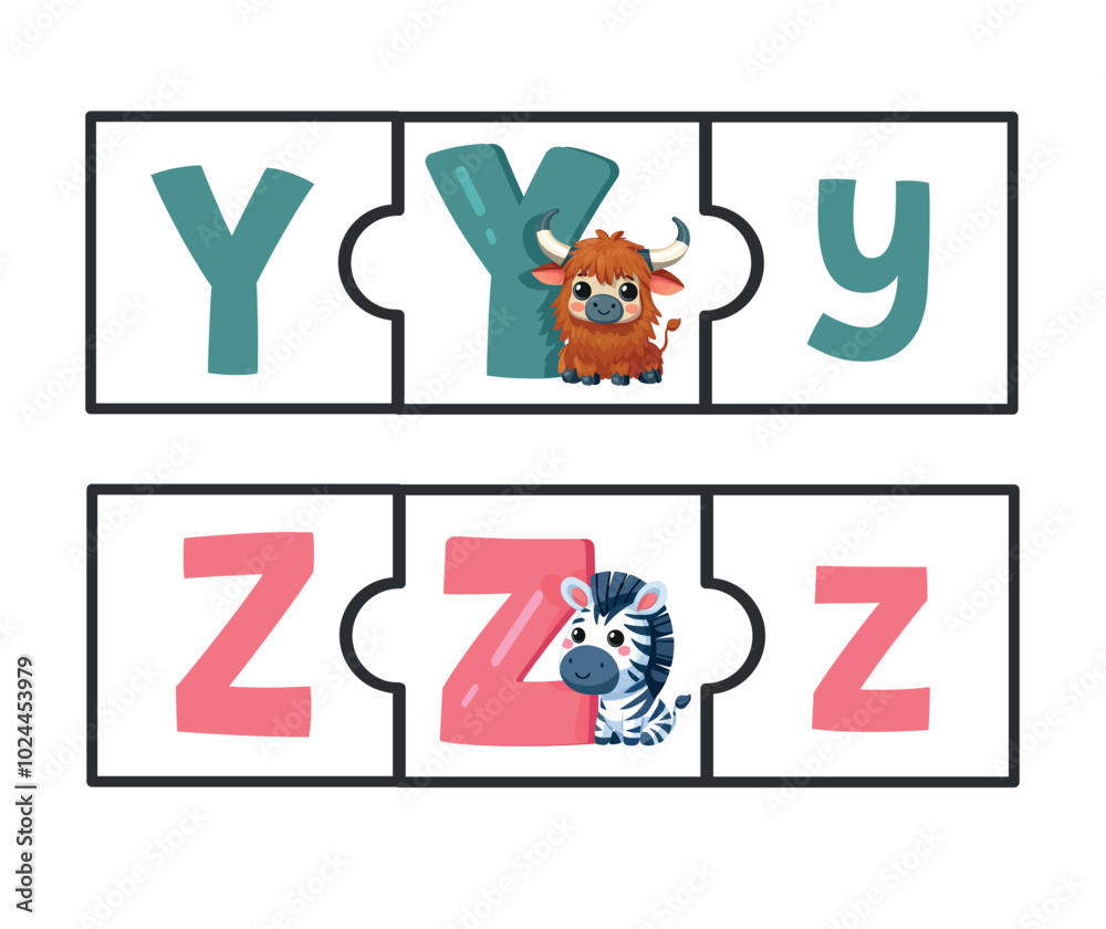 Vector de Stock english alphabet puzzle with cute animals uppercase and ...
