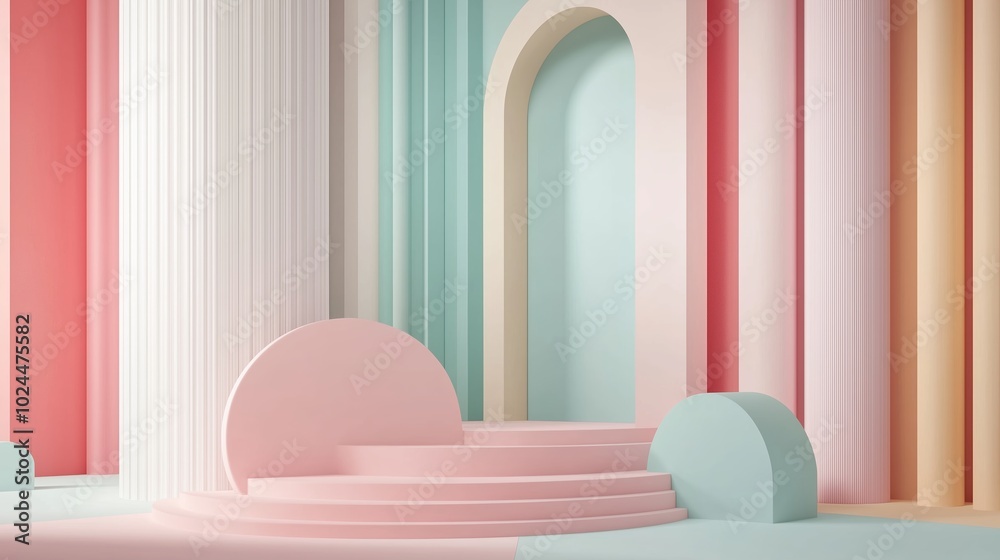 Stock-Illustration „Colorful geometric shapes and columns in a pastel ...