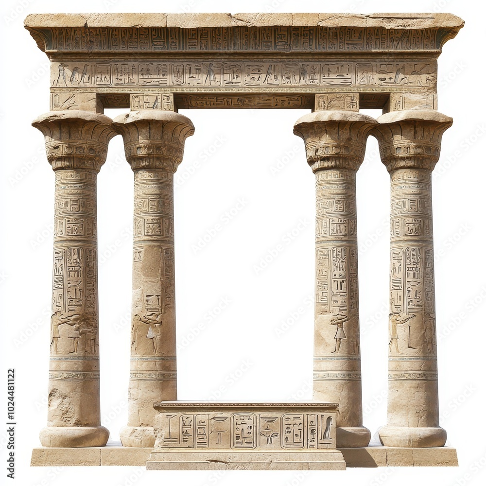 Ancient Egyptian temple structure with intricately carved columns and a ...