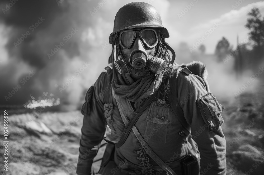 Photographs that fuse the elegance of the soldiers with the gas mask ...