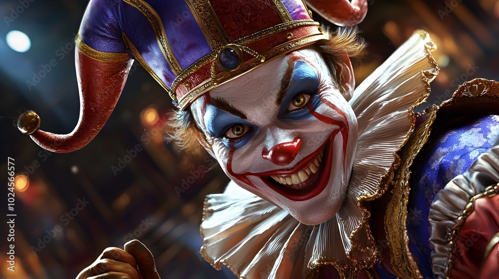 Mischievous and Playful Court Jester Performing on Grand Stage Dressed ...