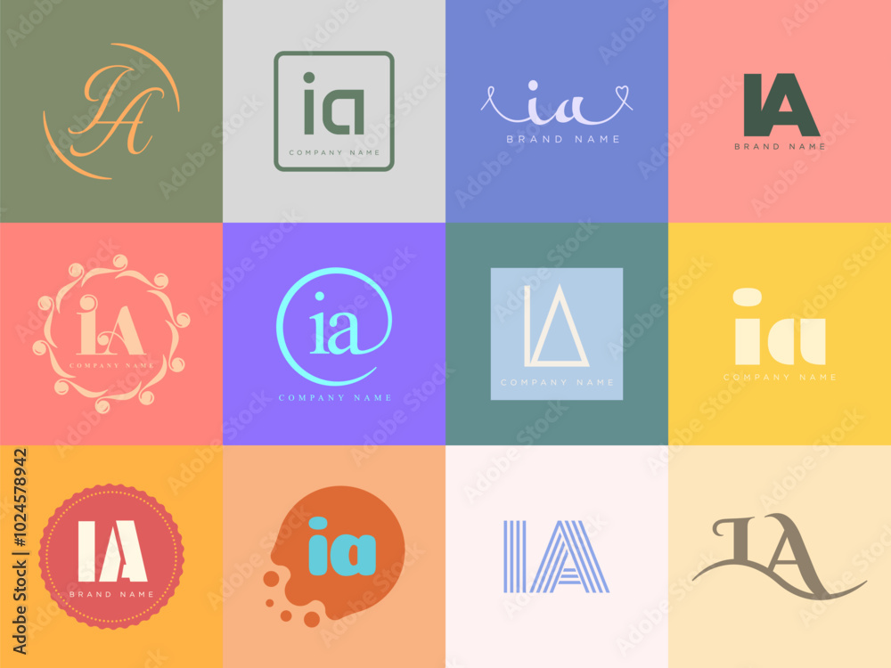IA logo company template. Letter i and a logotype. Set different ...