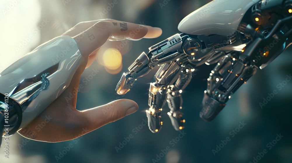 Bridging the Gap: Human vs. Robot Hands in the Age of AI and Virtual Interfaces Stock ...