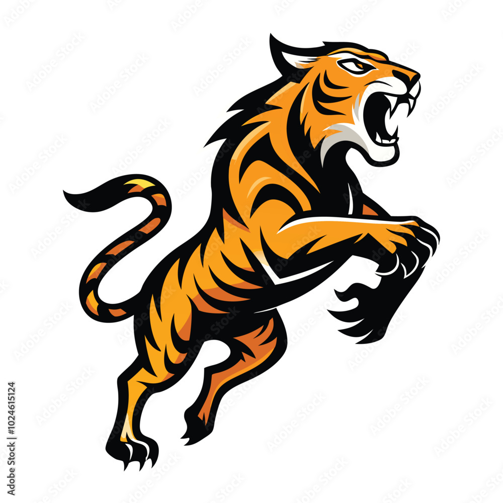 Fierce Roaring Tiger Vector Illustration - Black and White Wild Animal Design for Logos and Art ...