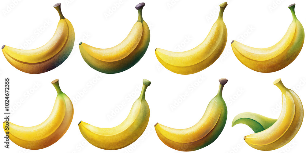 Cartoon illustration set of banana with Grainy Textures. isolate on a ...