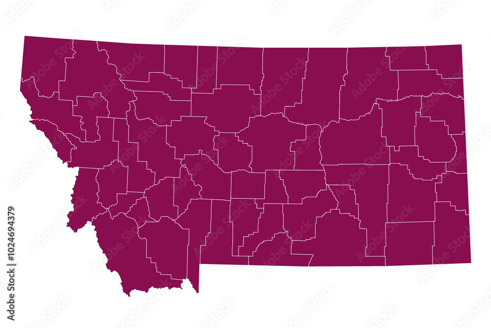 Ilustración de Stock Montana administrative map. counties map of ...
