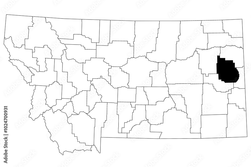 Map of Dawson County in Montana state on white background. single ...