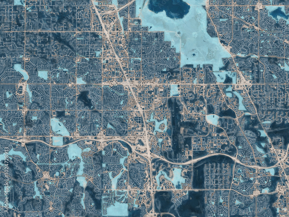 Painterly Style City Map of Centennial Colorado, USA in a Blue Color ...