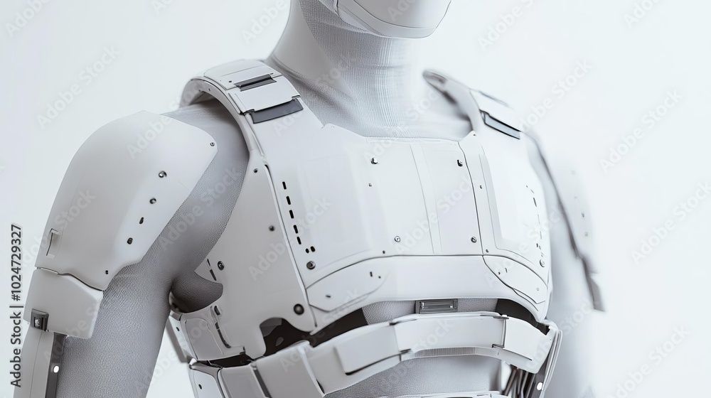 AI-powered exoskeleton, human augmentation, heavy industry, sleek ...