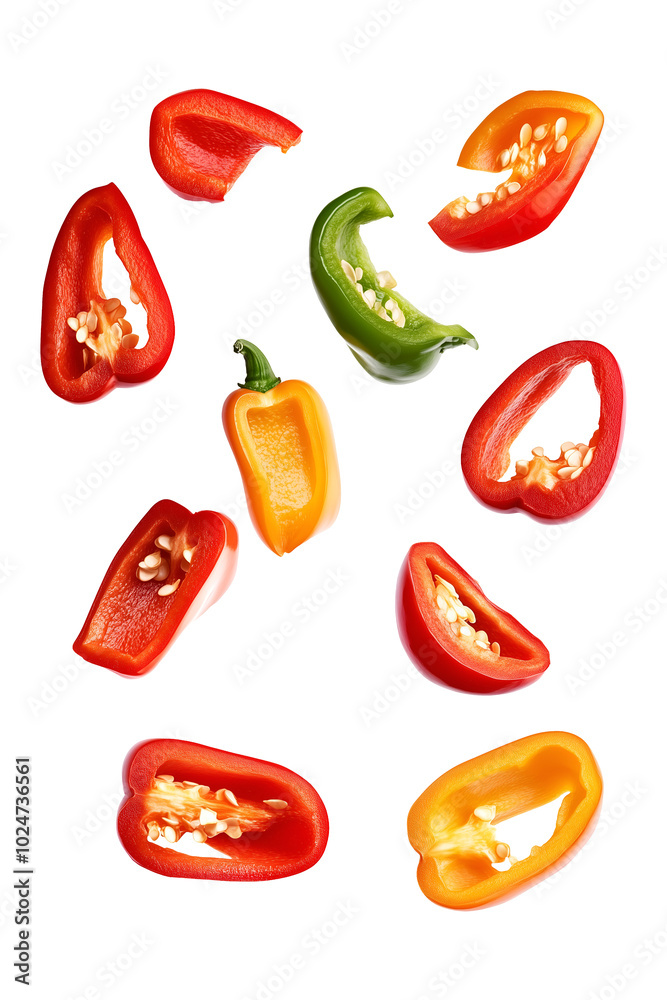 Flying falling peppers isolated on transparent or white background, png ...