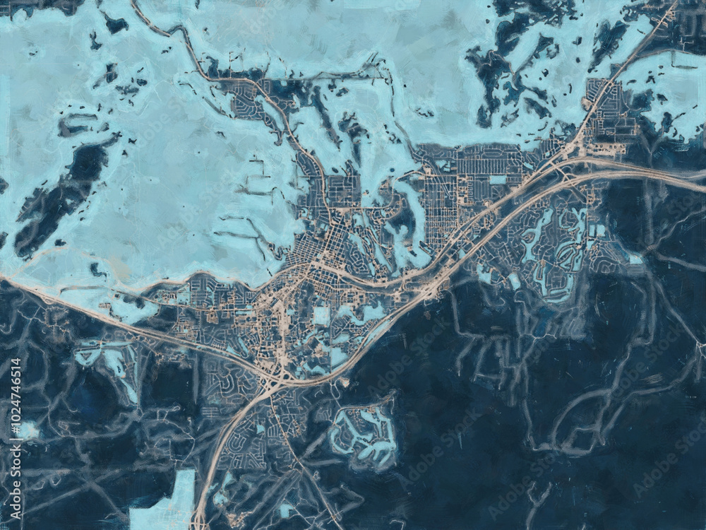 Painterly Style City Map of Flagstaff Arizona, USA in a Blue Color ...