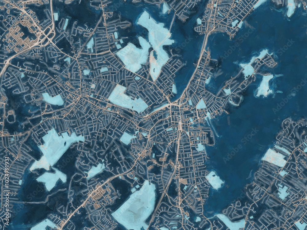 Painterly Style City Map of Salem Massachusetts, USA in a Blue Color ...